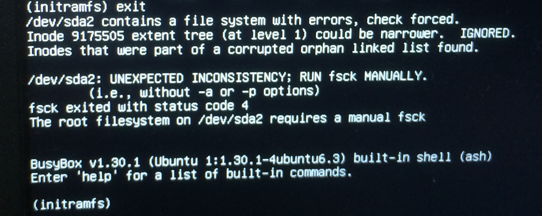 initramfs という表示が出てUbuntuが起動しない その時の対処方法 | ピーマンブラザーズの日常